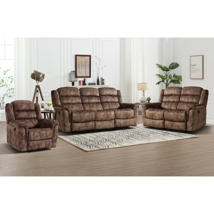 Latitude Run® Dartee 3 Piece Modern And Super Soft Microfiber Manual Reclining Living Room Set ...